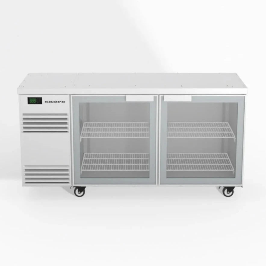 1580 x 590mm Glass - 2 Door Counter Chiller- White– CE Catering Equipment